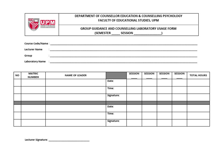 Group Guidance and Counselling Laboratory Usage Form (Borang Penggunaan ...