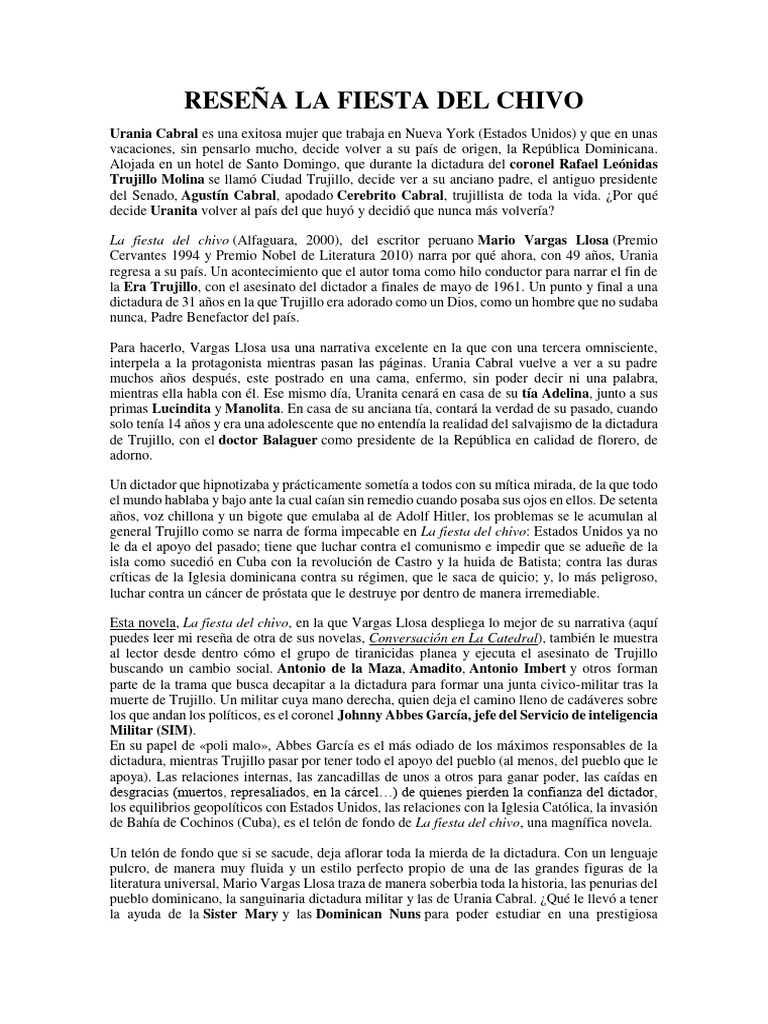 Reseña de "La Fiesta del Chivo" | PDF | República Dominicana