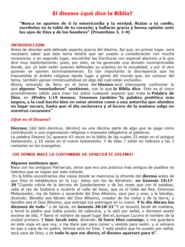Diezmo en la Biblia: Orígenes y Leyes | PDF | Abrahán | Diezmo