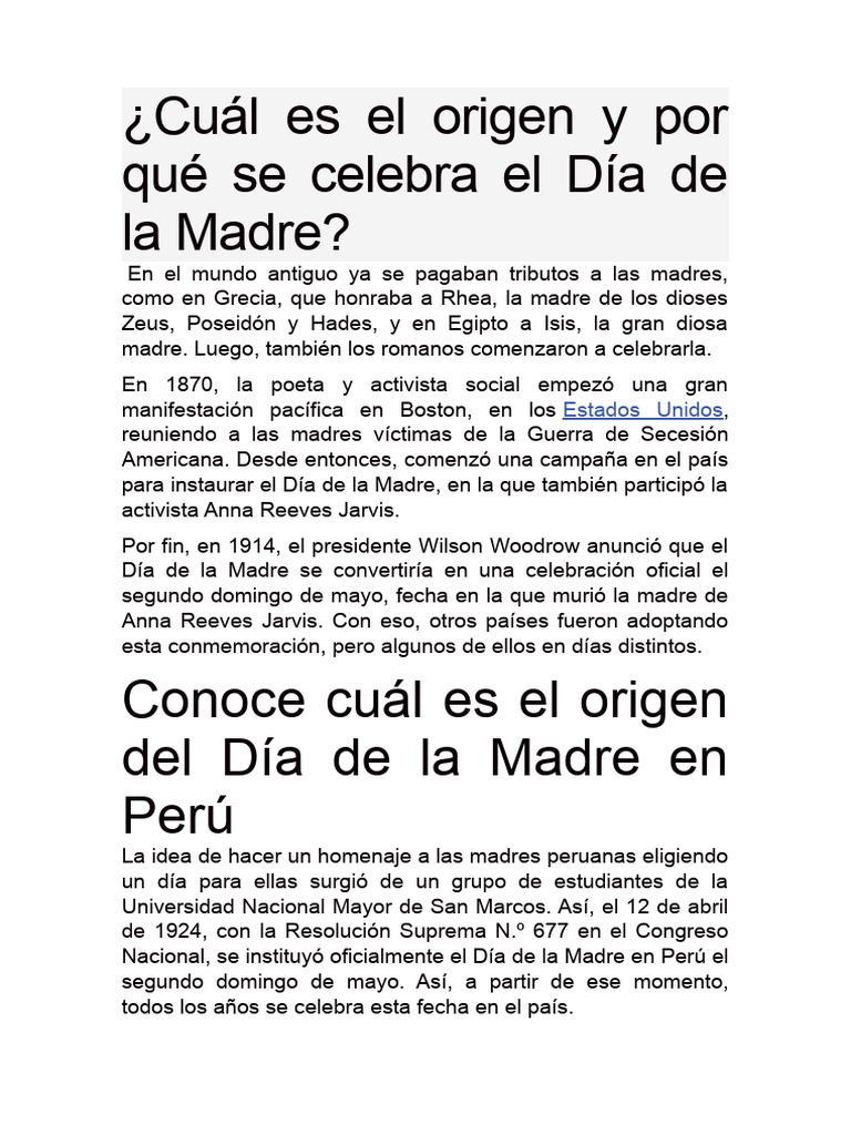 Cuál Es El Origen y Por Qué Se Celebra El Día de La Madre | PDF | América del Sur