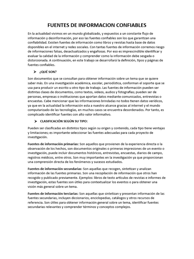 Fuentes de Informacion Confiables | Descargar gratis PDF | Información ...