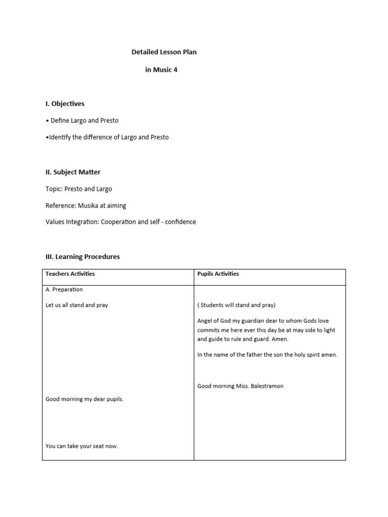 Detailed Lesson in Music | PDF | Tempo