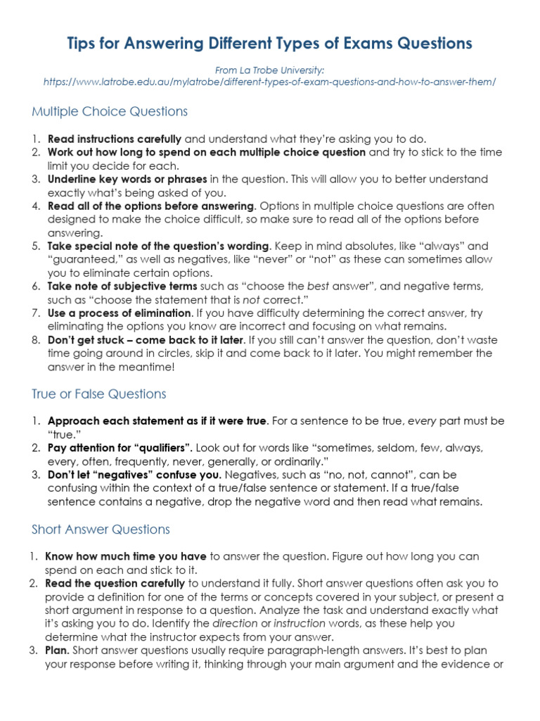 Exams Tips For Answering Different Types Questions | PDF | Essays ...