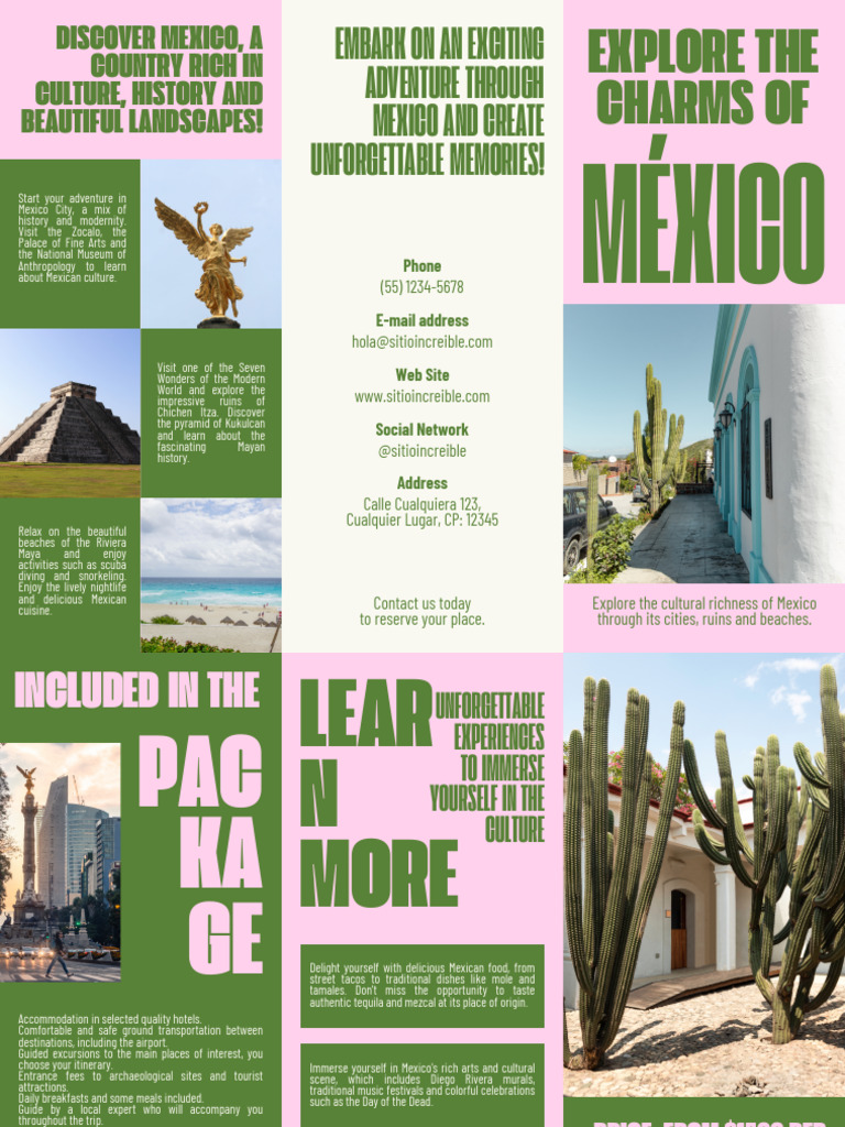 Folleto Paquete Viaje México Moderno Letras Grandes Rosa Verde | PDF ...
