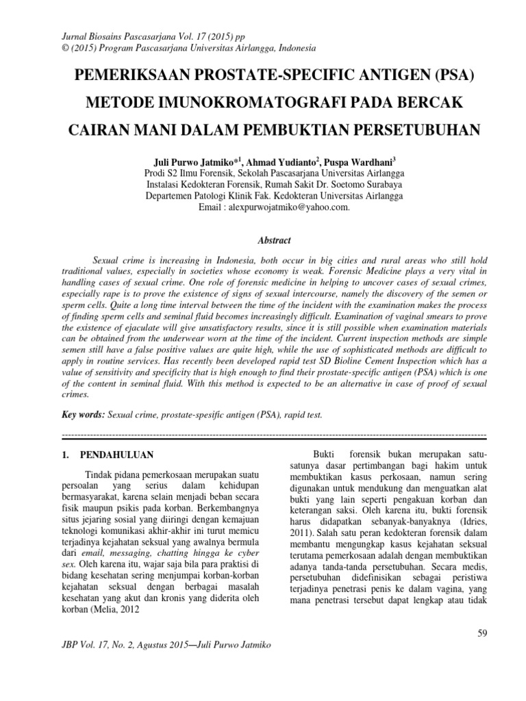 Uji PSA pada Bercak Cairan Mani Forensik | PDF