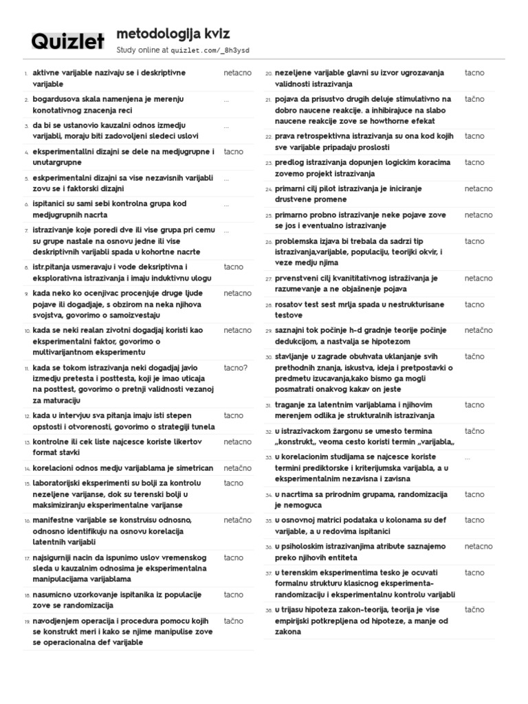 Metodologija Kviz | PDF