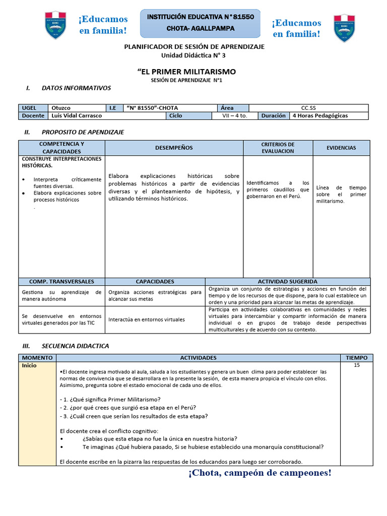 Sesión de Aprendizaje N°1-Ccss-4° | PDF | Evaluación | Aprendizaje