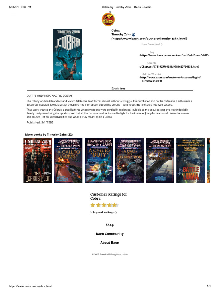 Cobra by Timothy Zahn - Baen Ebooks | PDF