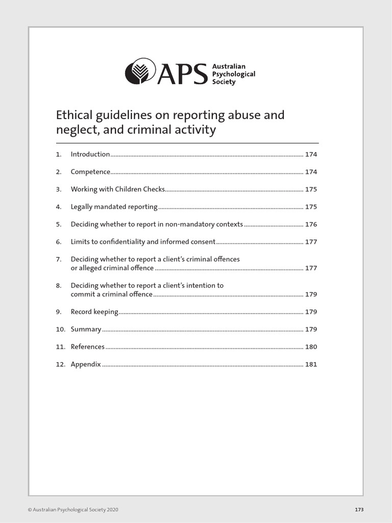 APS Guidelines for Reporting Abuse | PDF | Child Abuse | Child Neglect
