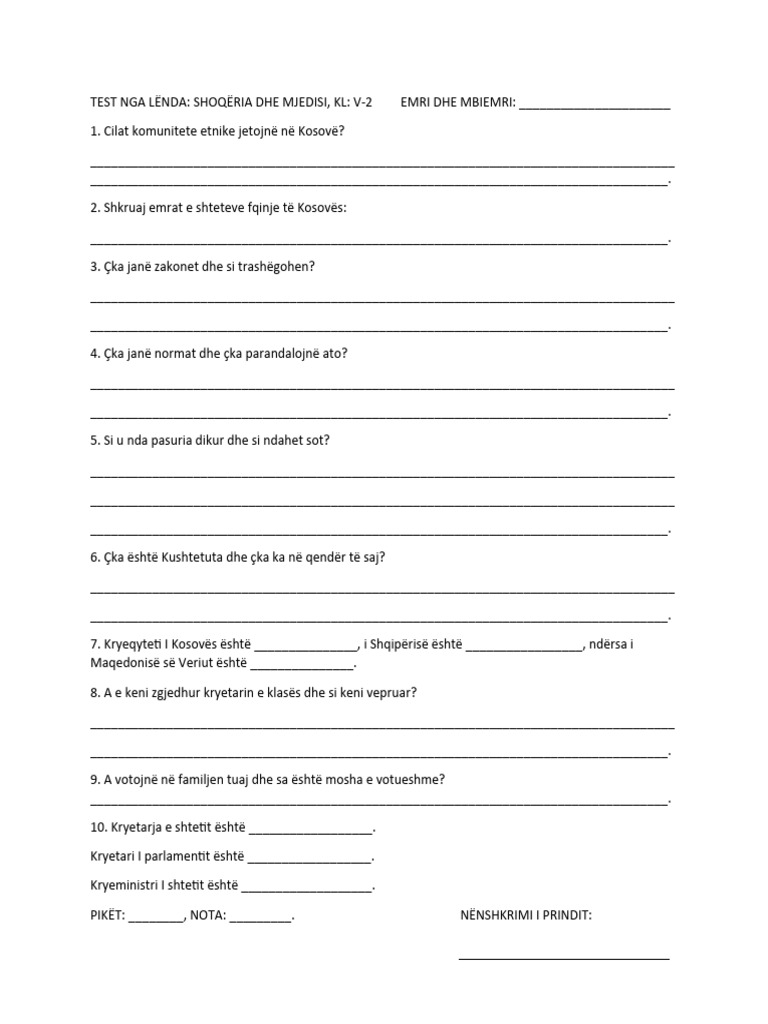 TEST - Shoqeria Dhe Mjedisi | PDF