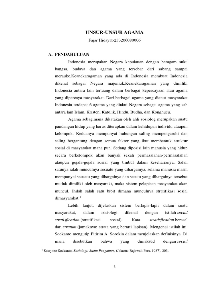 Unsur-Unsur Dasar Agama dalam Masyarakat | PDF