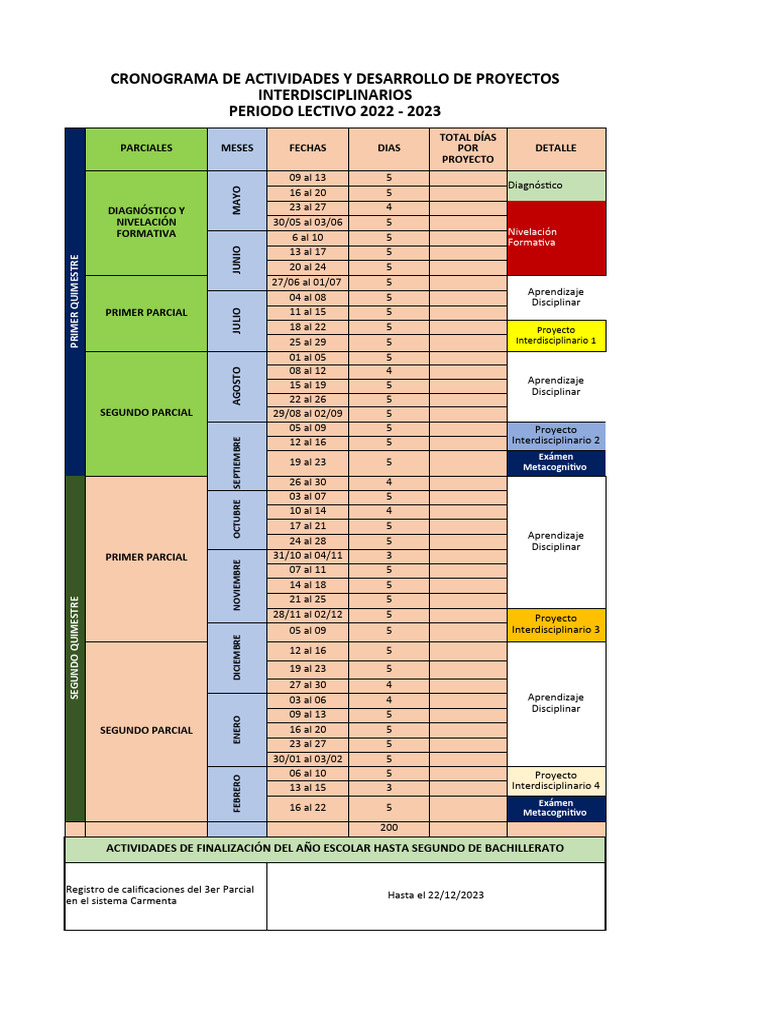 Cronograma Abordaje Curricular 2024-2025 | Descargar gratis PDF | Días ...