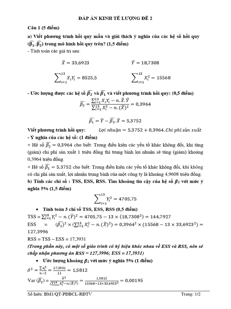 Dap An KTL - De2 | PDF