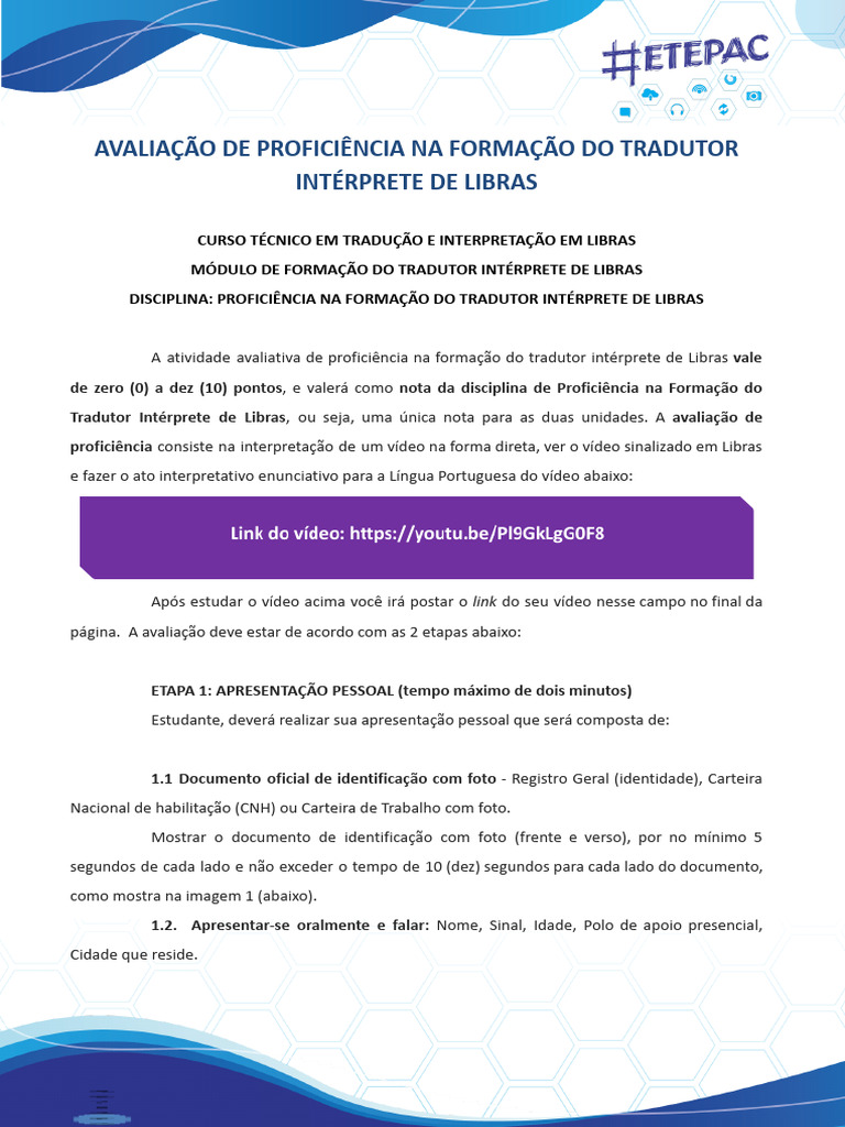 Avaliação de Proficiência Na Formação Do Tradutor Intérprete de Libras ...