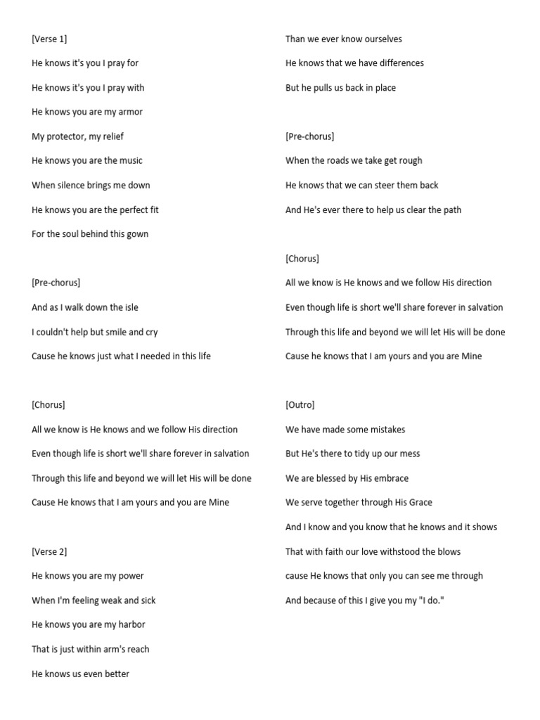 He Knows Lyrics | PDF