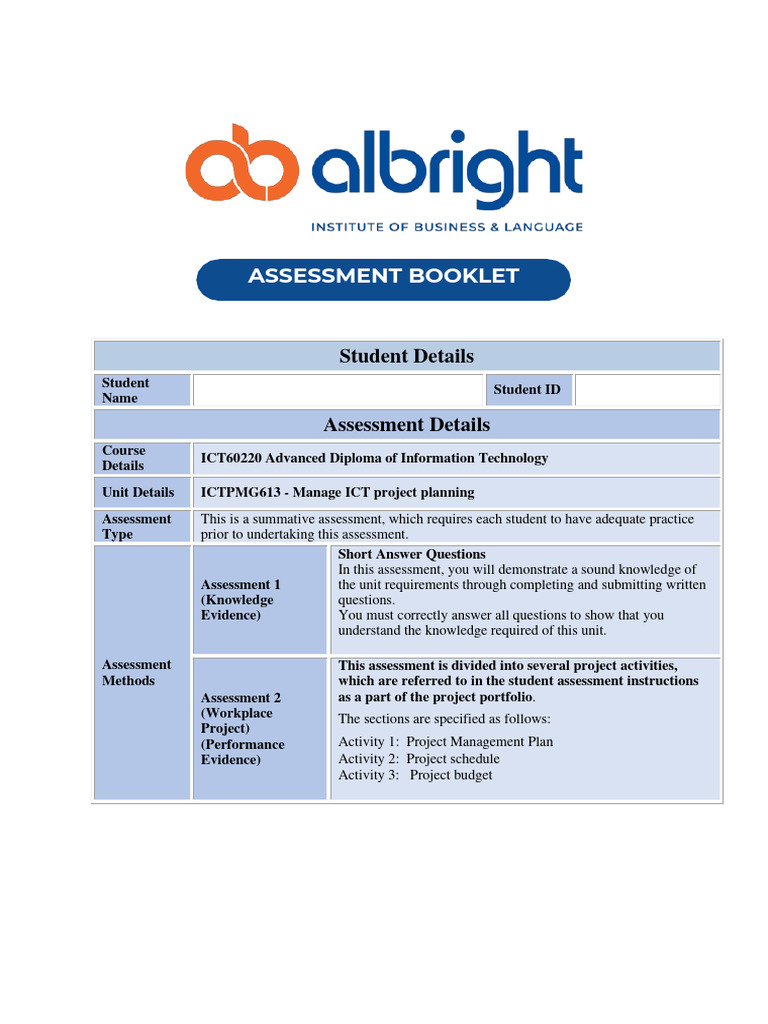 ICTPMG613 Assessment Booklet | PDF | Plagiarism | Project Management