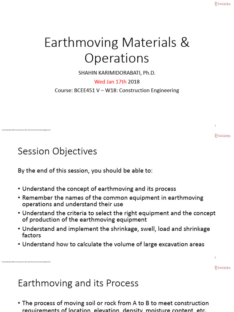 BCEE 451 2. Earthmoving Materials Operations - Student Version | PDF | Area | Heavy Equipment