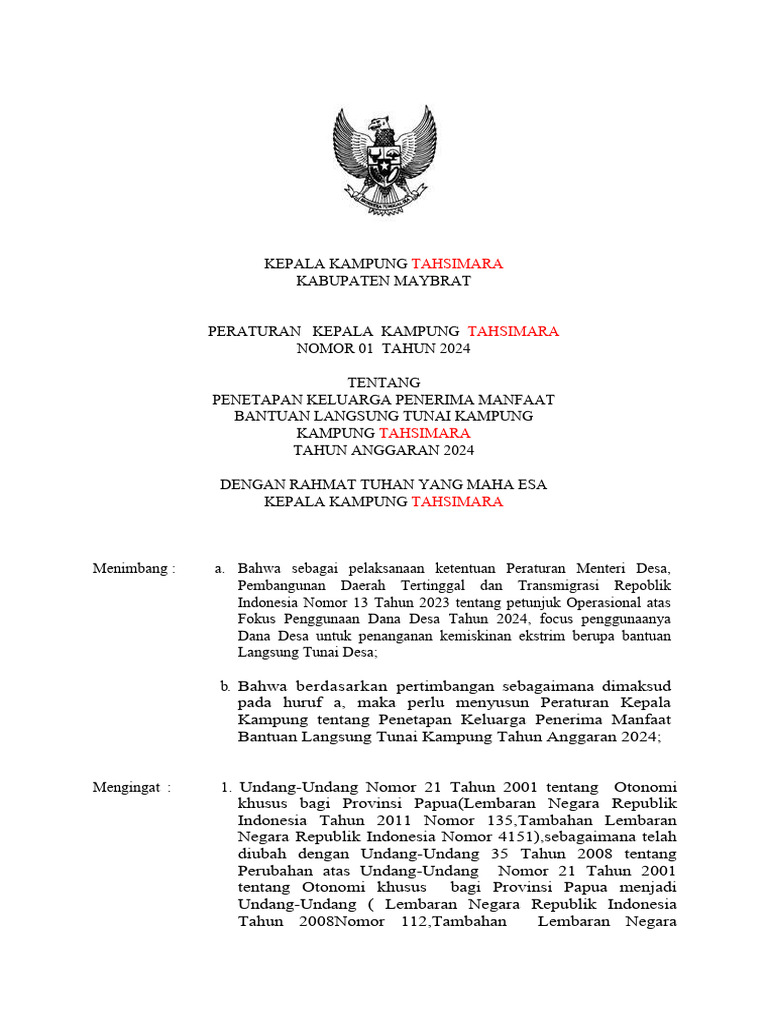 Perkades BLT 2024 | PDF | Pengelolaan Keuangan & Uang