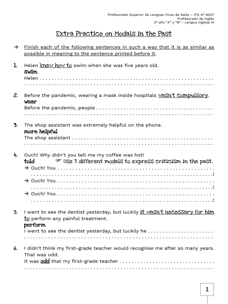 Modals in The Past - Sentence Transformations | PDF | Driving