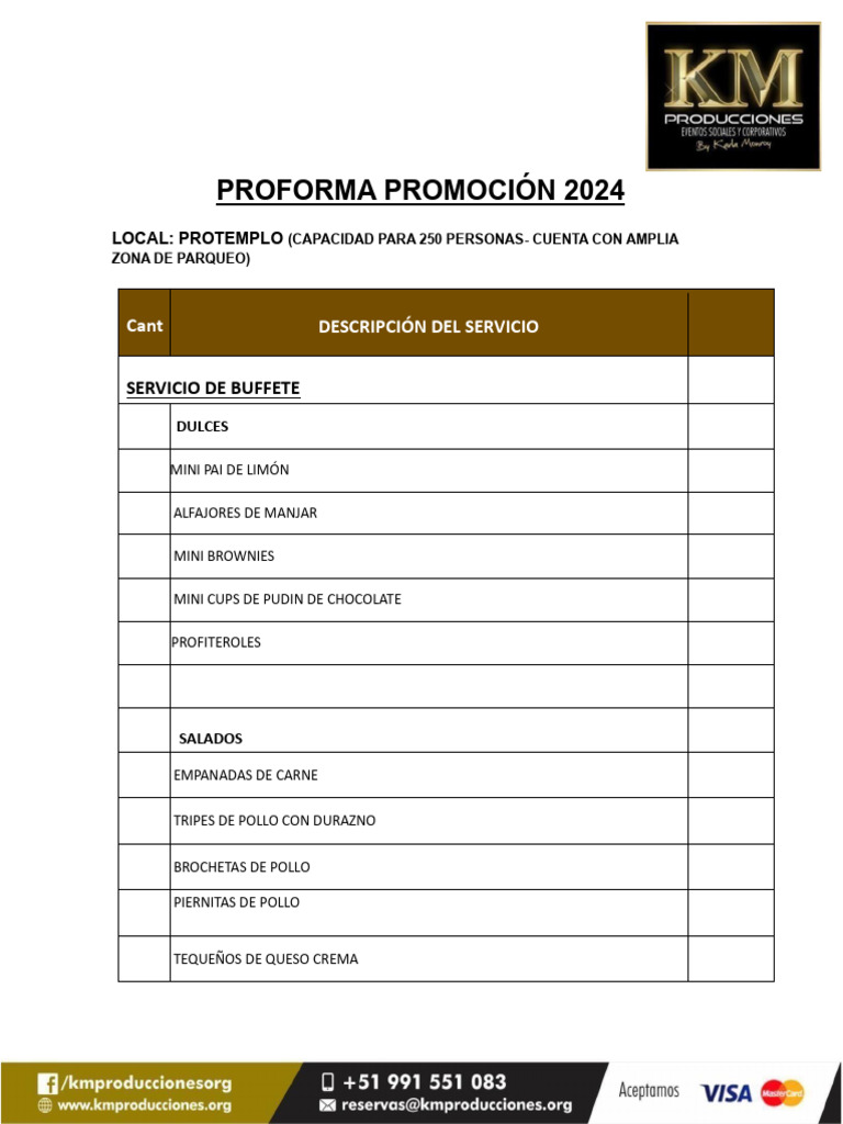 Proforma Promoción 2024: Buffet y Servicios | PDF | Alimentos | Cocina
