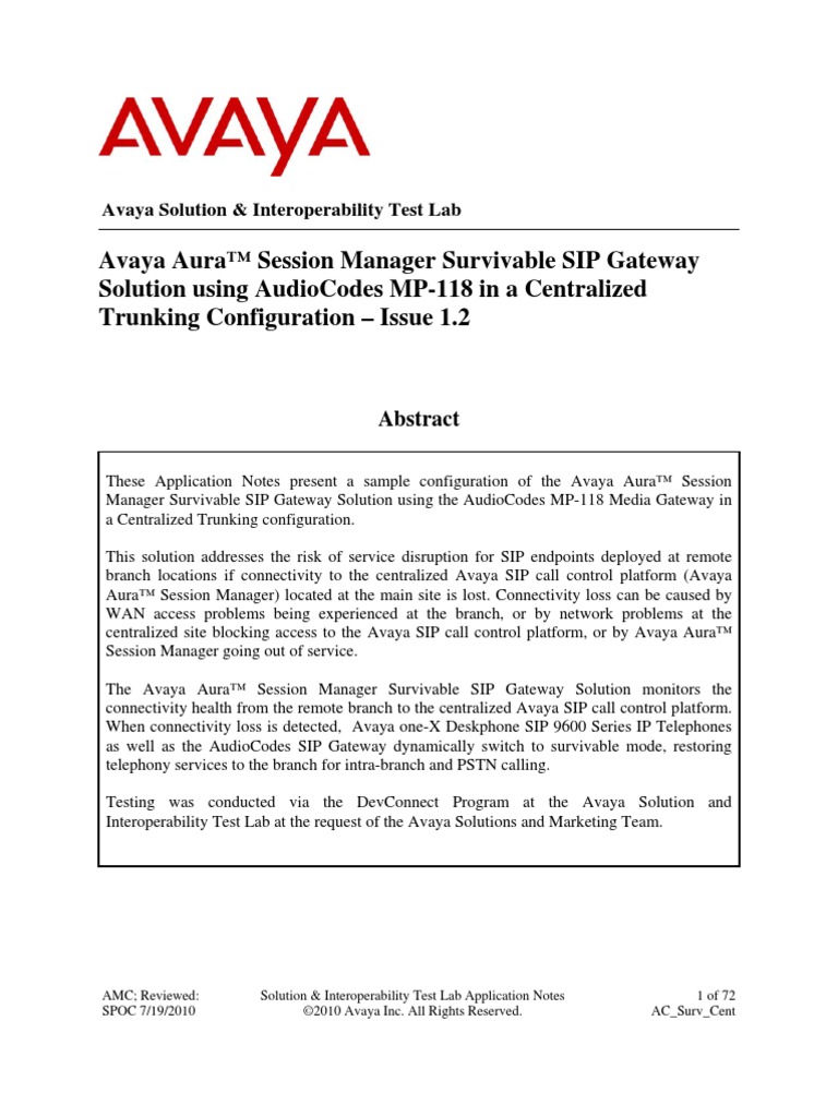 Avaya SRST SIP Gateway Solution | PDF | Session Initiation Protocol | Port (Computer Networking)