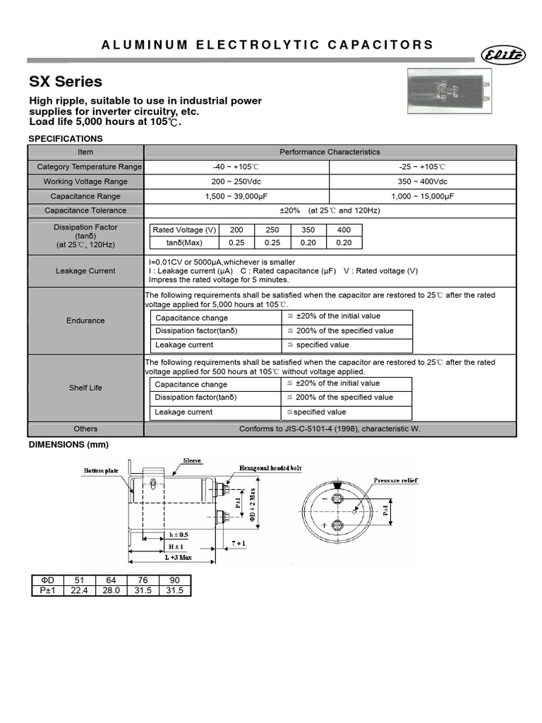 Elite (Screw-Terminal) SX Series | Download Free PDF | Capacitor ...