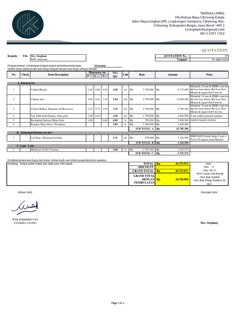 Quotation - A - 96 - 20240419 - S Kitchen Set | PDF