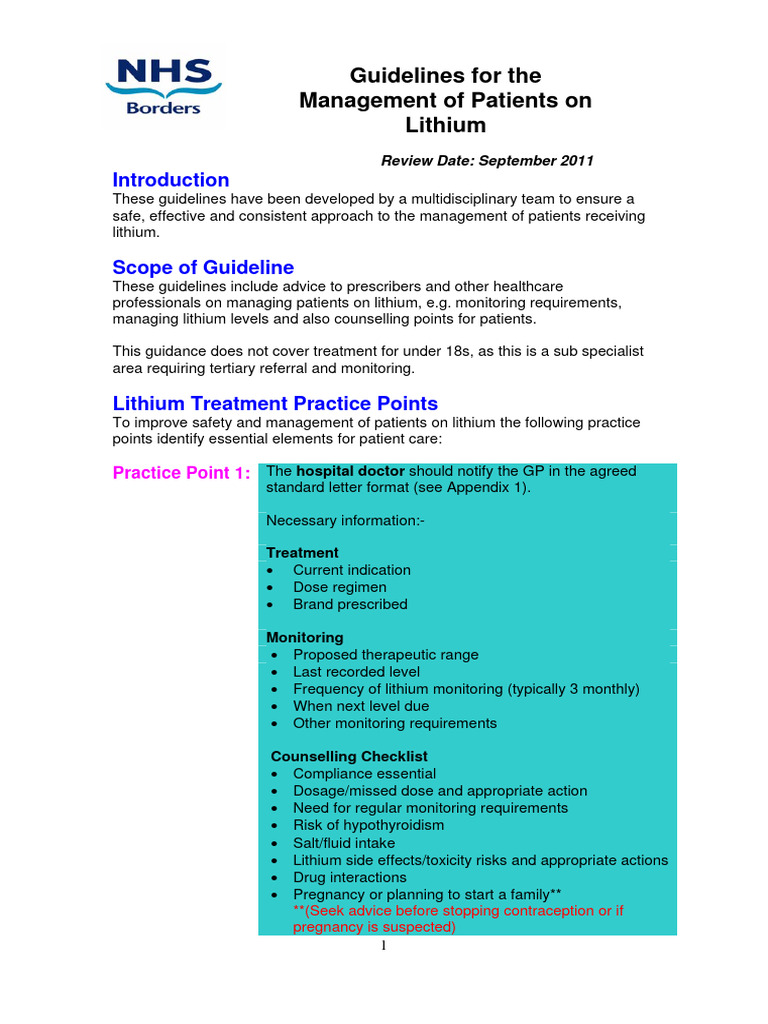 Lithium Management Guidelines for Patients | PDF | Antipsychotic ...