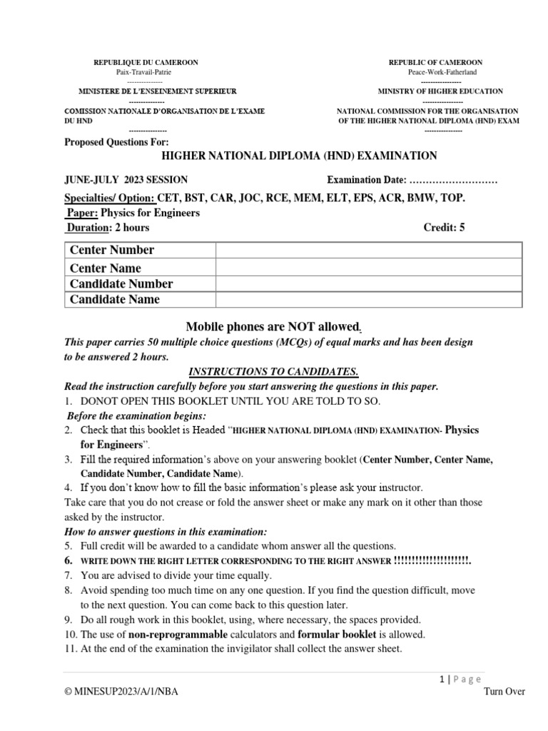 HND Physics Exam Questions 2023 | PDF | Magnetic Field | Heat