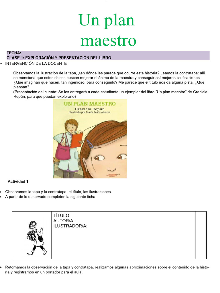 Actividades del Cuento "Un Plan Maestro" | PDF