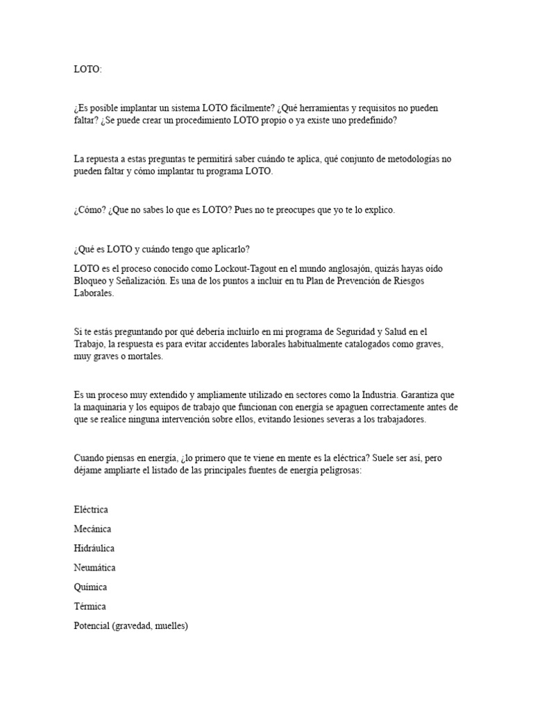 Guía para Implementar LOTO Efectivamente | PDF | Administración de ...