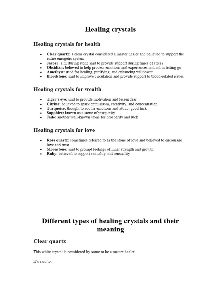Healing crystals | PDF | Quartz | Psychology