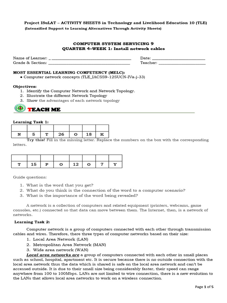 Tle As Css 10 q4 w1 Autorecovered 3 | PDF | Network Topology | Computer Network