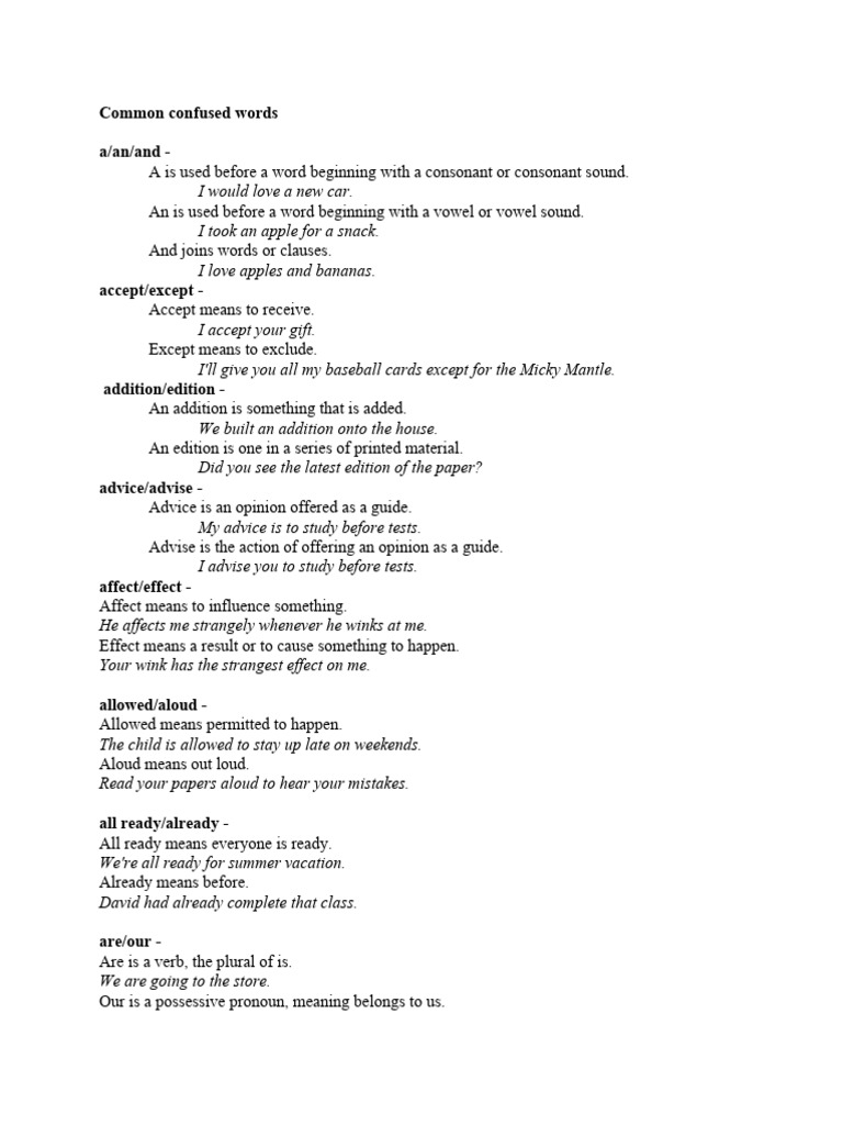 Common Confused Words | Download Free PDF | Linguistic Morphology ...