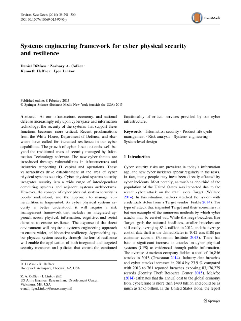 Systems Engineering Framework For Cyber | PDF | Computer Security | Security