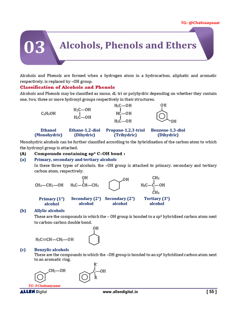 Alcohols, Phenols & Ethers | PDF | Ether | Molecules