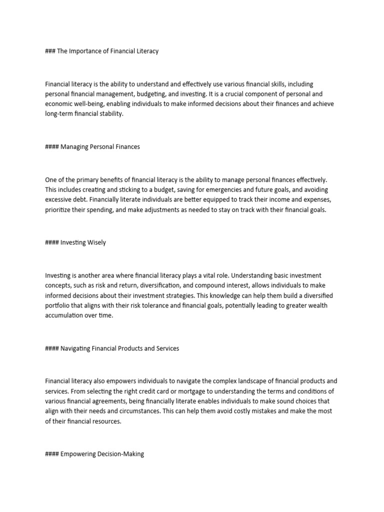 The Importance of Financial Literacy | PDF | Financial Literacy | Economies The Importance of Financial Literacy | PDF | Financial Literacy | Economies