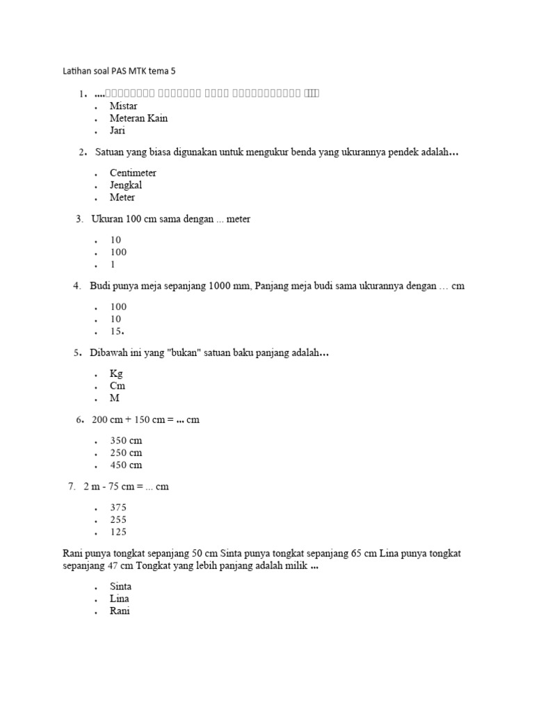 Latihan Soal PAS MTK Tema 5 | PDF