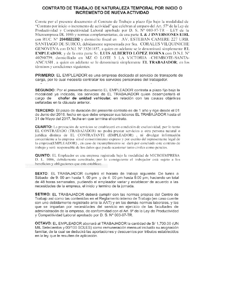 Contrato de Naturaleza Temporal | PDF