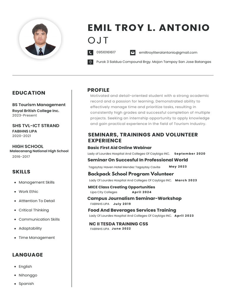 Emil Troy L. Antonio's Internship Resume | PDF | Career & Growth