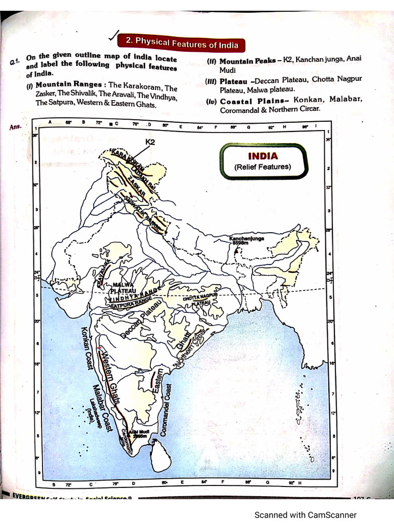 Mapwork (Physical Features of India) | PDF