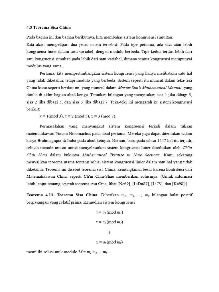 Teorema Sisa China dan Aritmatika Modulo | PDF | Metode & Bahan Ajar ...