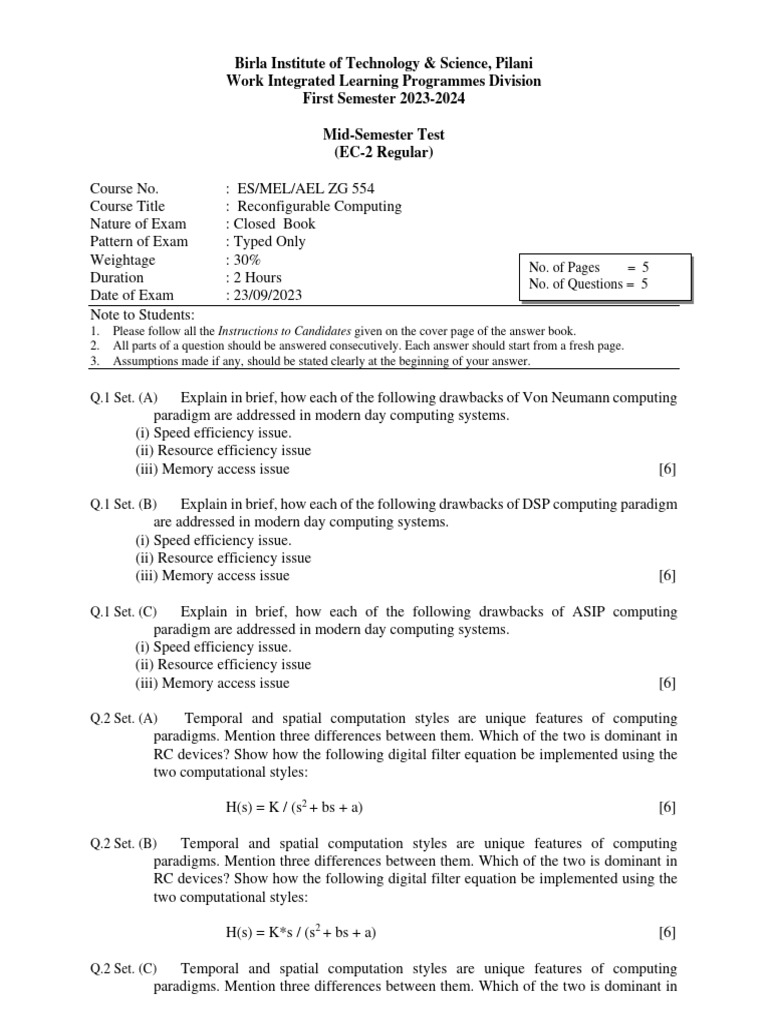 Ael Zg554 Ec-2r First Sem 2023-2024 | PDF | Logic Gate | Computer Science