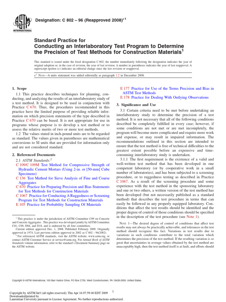 ASTM C 802 Conducting an Interlaboratory Test Program to Determine the ...