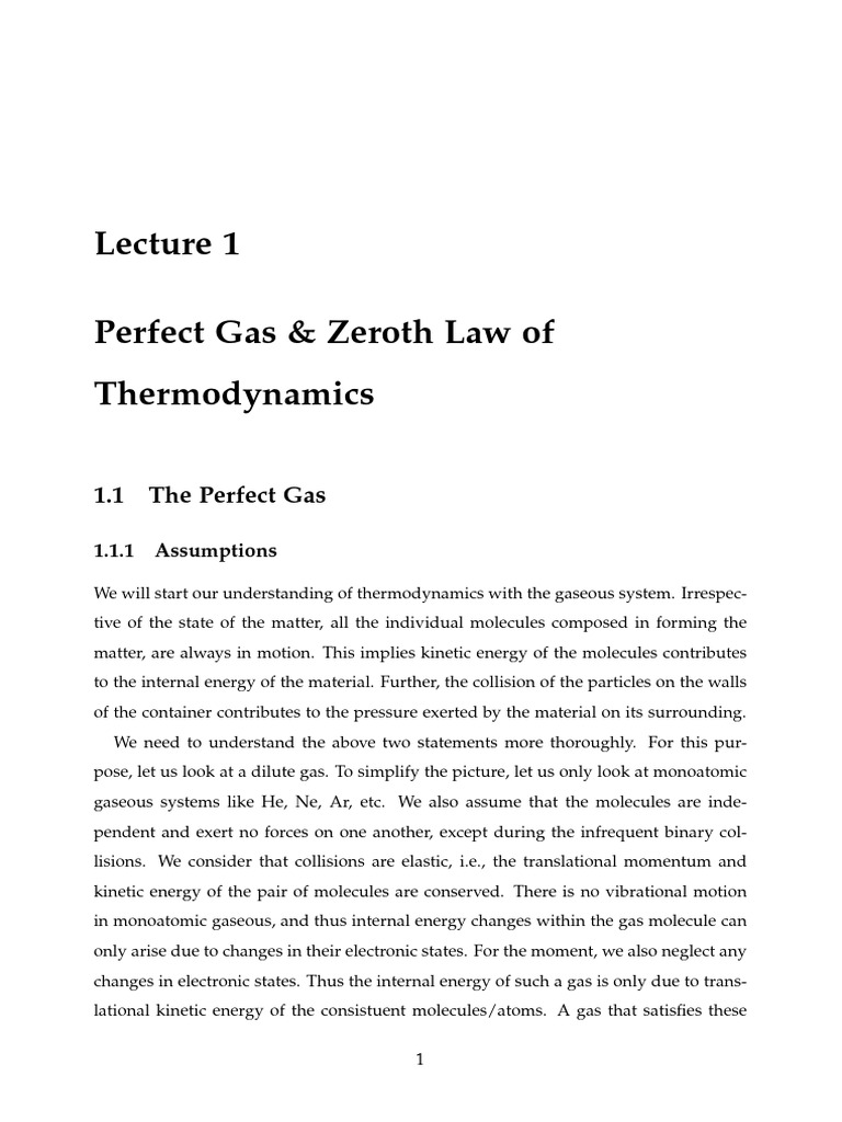 Perfect Gas & Zeroth Law of Thermodynamics | PDF | Gases | Statistical Mechanics