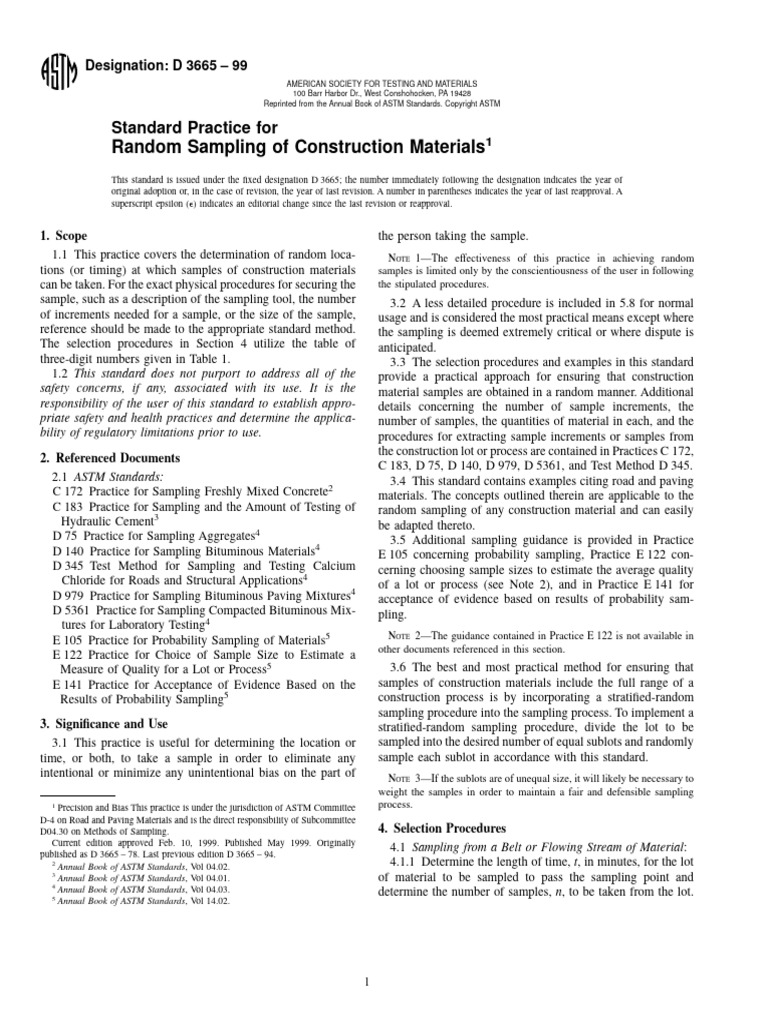ASTM D 3665 Random Sampling of Construction Materials | PDF | Sampling ...