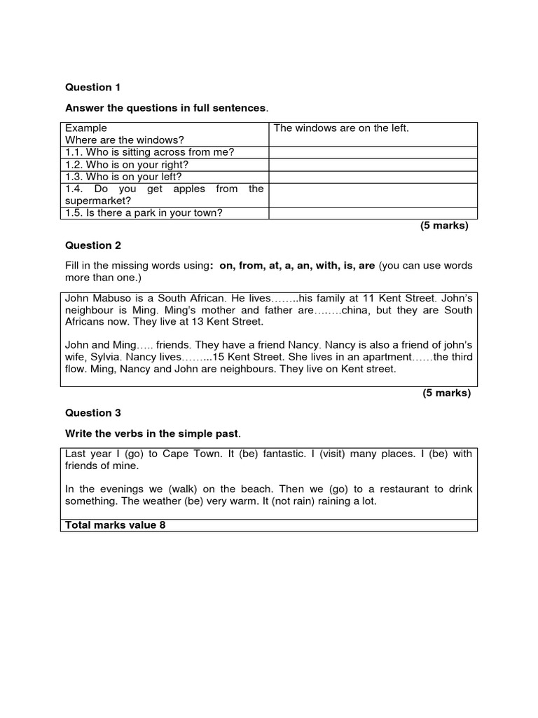 PLP English T2 Question Paper | PDF | Verb | Linguistics