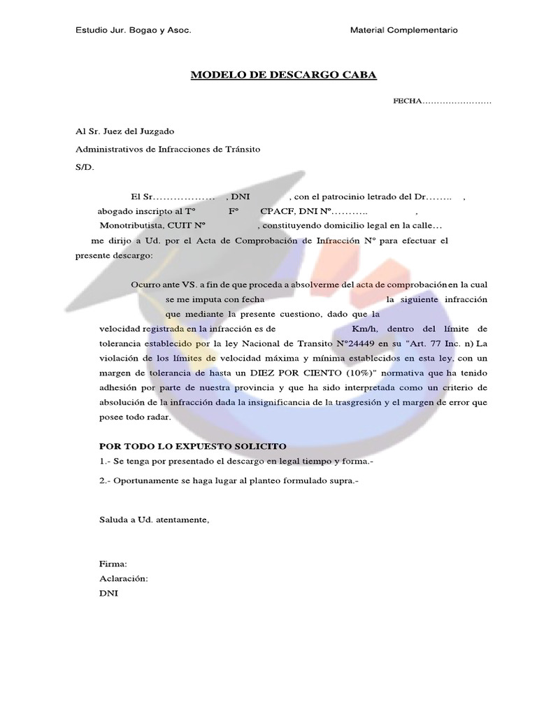 Modelo Descargo Multas Transito | PDF