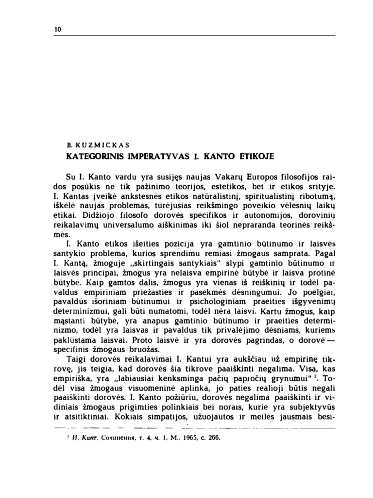 B. KUZMICKAS KATEGORINIS - IMPERATYVAS L. KANTO - ETIKOJE | PDF