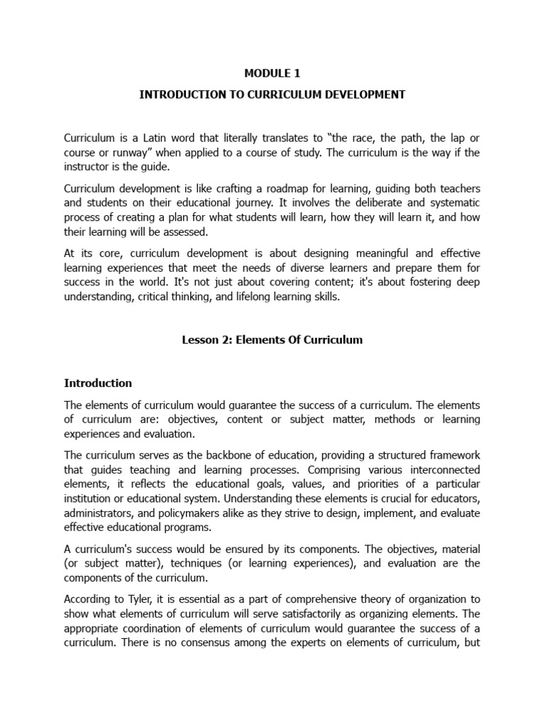 MODULE 1 Lesson 2 Elements of Curriculum | Download Free PDF ...